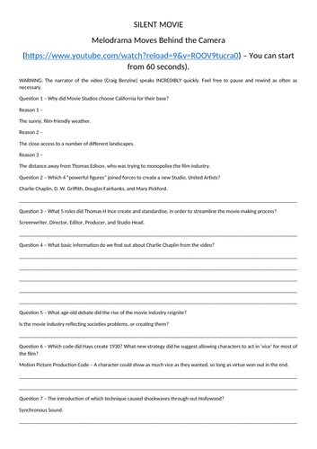 Drama Home Learning - Silent Movies - Worksheet | Teaching Resources