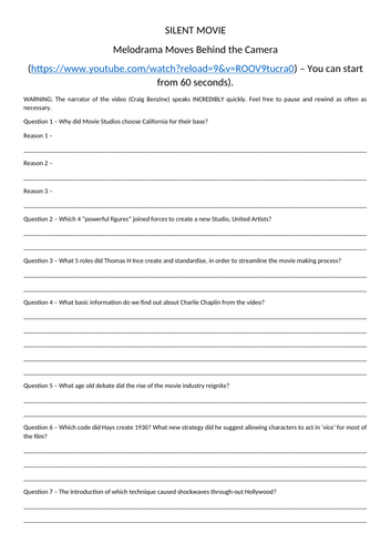 Drama Home Learning - Silent Movies - Worksheet | Teaching Resources
