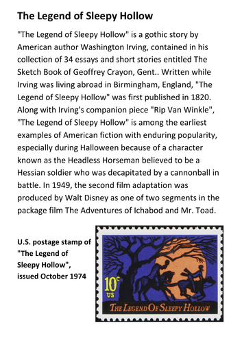 The Legend of Sleepy Hollow Handout | Teaching Resources