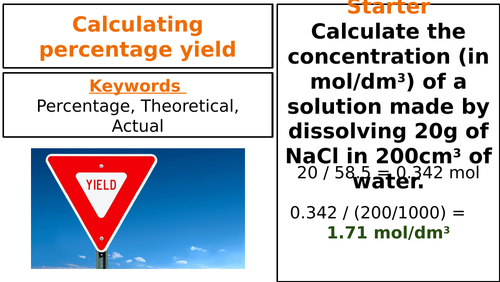 AQA Chemistry Percentage Yield New GCSE | Teaching Resources
