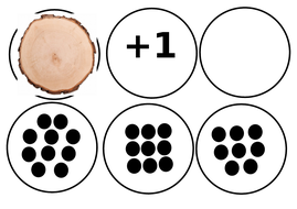 Log slices with numbers, missing numbers and dots for correspondence ...