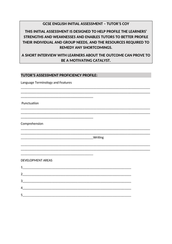 GCSE English Language Initial Assessment | Teaching Resources