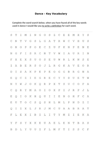 Dance Key vocabulary Activity | Teaching Resources
