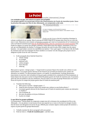 Climate change - French news article A level | Teaching Resources