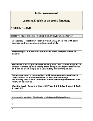 Initial Assessment for learners studying English as a second language ...