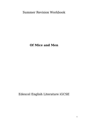 Edexcel English Literature iGCSE: Of Mice and Men Workbook | Teaching ...