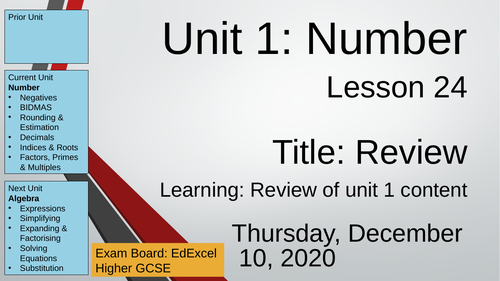Edexcel GCSE Foundation Unit 1 - Number | Teaching Resources