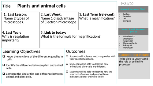 KS3 Plants and animal cells | Teaching Resources