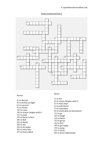 GCSE Spanish Verbs Crossword | Teaching Resources