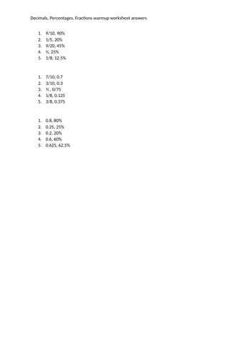 Decimals, fractions, and percentages conversion worksheet with answers ...