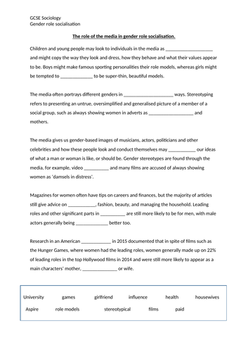 GCSE sociology- gender role socialisation (WJEC) | Teaching Resources