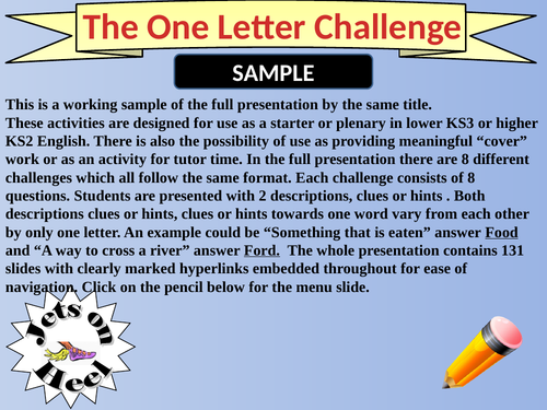 Sample 1 letter challenge | Teaching Resources