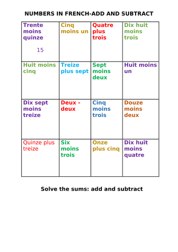 French number activity | Teaching Resources