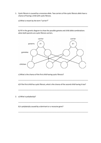 Inherited Disorders Supplementary Slides And Worksheet Gcse Biology Aqa Teaching Resources