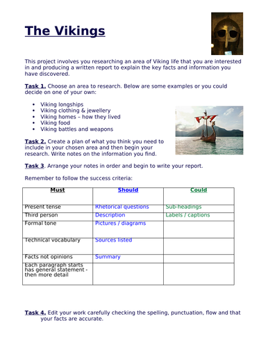 Vikings Research Project and Report Writing | Teaching Resources