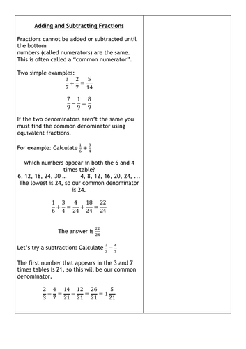 Adding and subtracting fractions | Teaching Resources