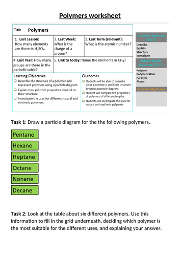 KS3 Polymers | Teaching Resources