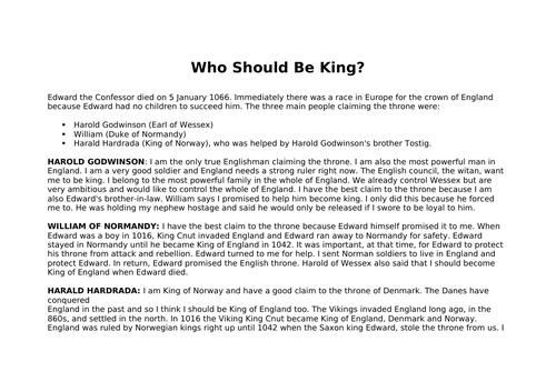 Who should be King in 1066? | Teaching Resources