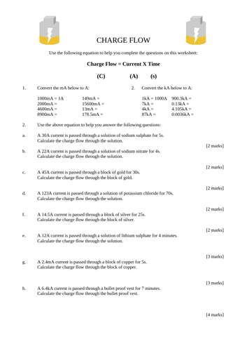 Charge Flow Calculation Worksheet with Answers - GCSE Physics Paper 1 ...