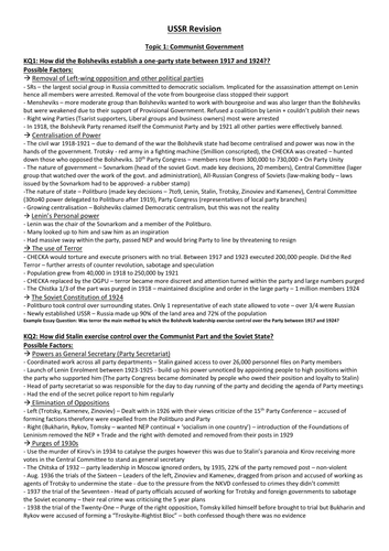 Edexcel A-Level History Paper 1: USSR Topic 1 to 4 | Teaching Resources