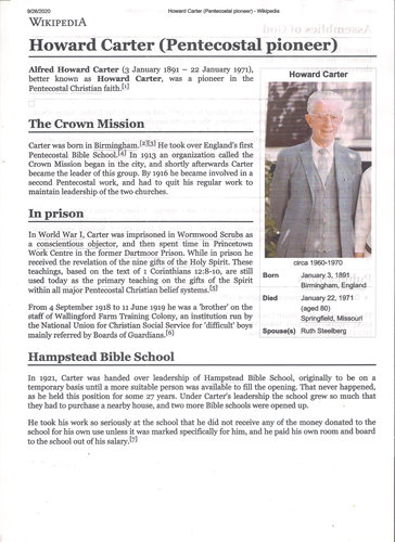 Howard Carter (1891-1971) Pentecostal Pioneer | Teaching Resources