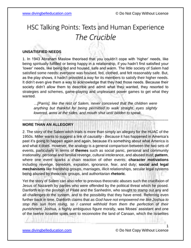 Talking Points - HSC Common Module: The Crucible | Teaching Resources
