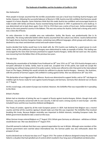 The Outbreak of World War One: Escalation of Conflict | Teaching Resources