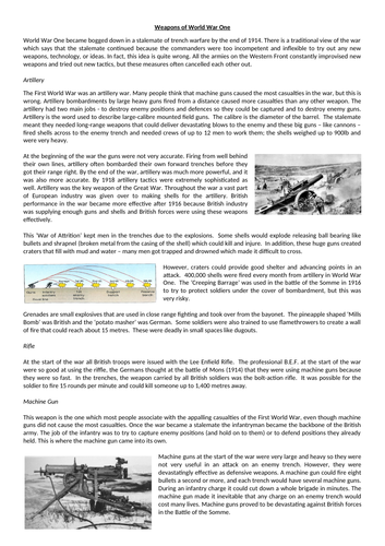 Weapons of World War One | Teaching Resources
