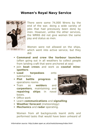 Women's Roles in WW2 Information Texts | Teaching Resources