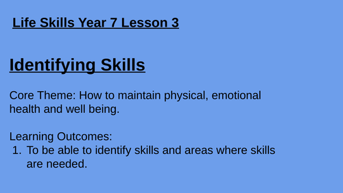 Year 7 Life Skills Lessons | Teaching Resources