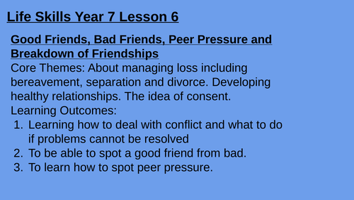 Year 7 Life Skills Lessons | Teaching Resources