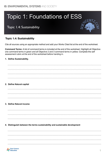 Topic 1 IB Diploma ESS Foundations of ESS | Teaching Resources