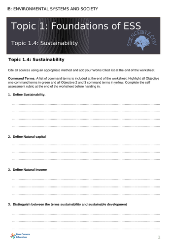 Topic 1 IB Diploma ESS Foundations of ESS | Teaching Resources