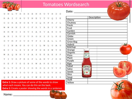 2 x Tomatoes Wordsearch Food Technology Starter Settler Activity ...