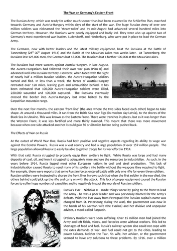 The Eastern Front during World War One | Teaching Resources
