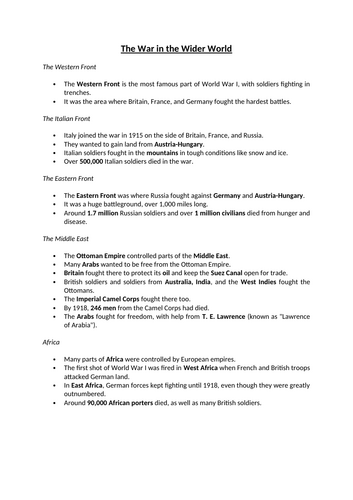 World War One: A Global Conflict | Teaching Resources