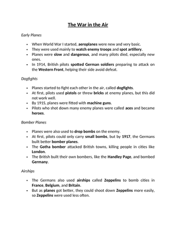 The War in the Air during World War One | Teaching Resources