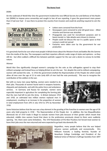 The Home Front during World War One | Teaching Resources