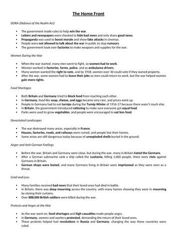 The Home Front during World War One | Teaching Resources