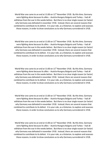 Germany's Defeat in World War One | Teaching Resources