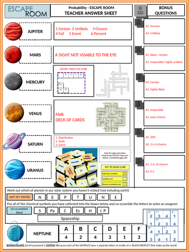 Maths Escape Room - Probability | Teaching Resources