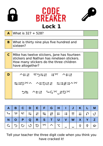 Code Breaker Challenge - Addition | Teaching Resources Code Breaker Challenge - Addition | Teaching Resources