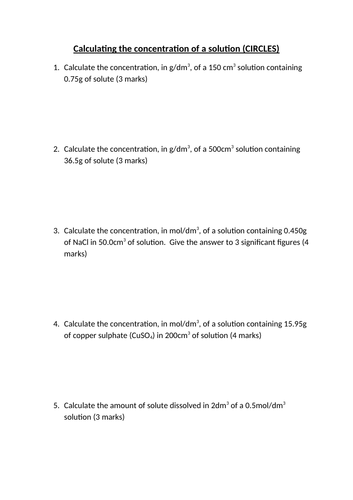 Concentration of solutions (Edexcel GCSE Chemistry) | Teaching Resources