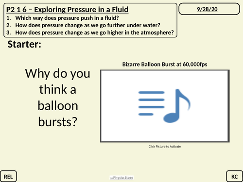 KS3 Physics AQA P2 1 6 Exploring Pressure in a Fluid | Teaching Resources