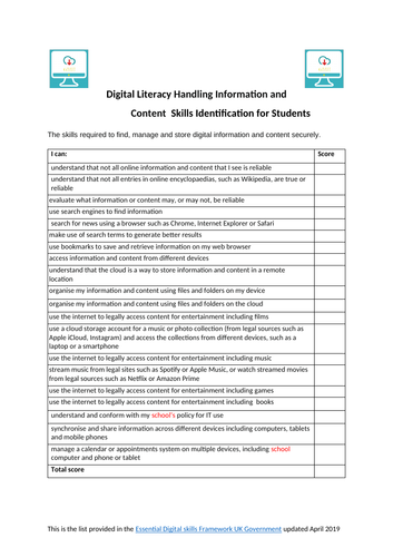 Digital Handling Information and Content students audit | Teaching ...