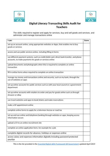 Digital Transaction skills audit for teachers | Teaching Resources