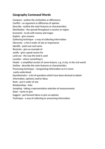 Geography Command Word Glossary and Wordsearch | Teaching Resources