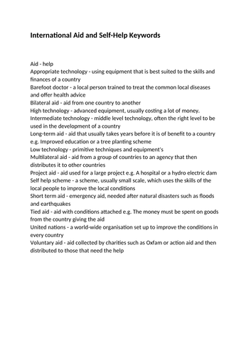 International Aid and Self-Help Keywords and Word Search | Teaching ...