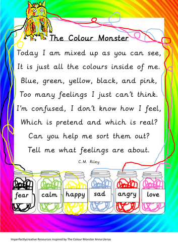 Updated Colour Monster, Poems, Word mats, Worksheets, Pictogram ...