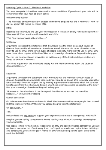 Edexcel GCSE Medieval Medicine 1250-1500 | Teaching Resources